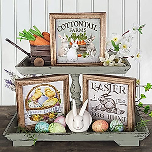 Set of 3 Rustic Wood Frames for Tiered Tray Decor with 36 Seasonal Interchangeable home signs Farmhouse Home Decor for the Spring, Summer, Fall, Winter, Christmas, Easter, Thanksgiving, 4th of July, Halloween, Valentines & St Patrick’s Day, 7x7 in.