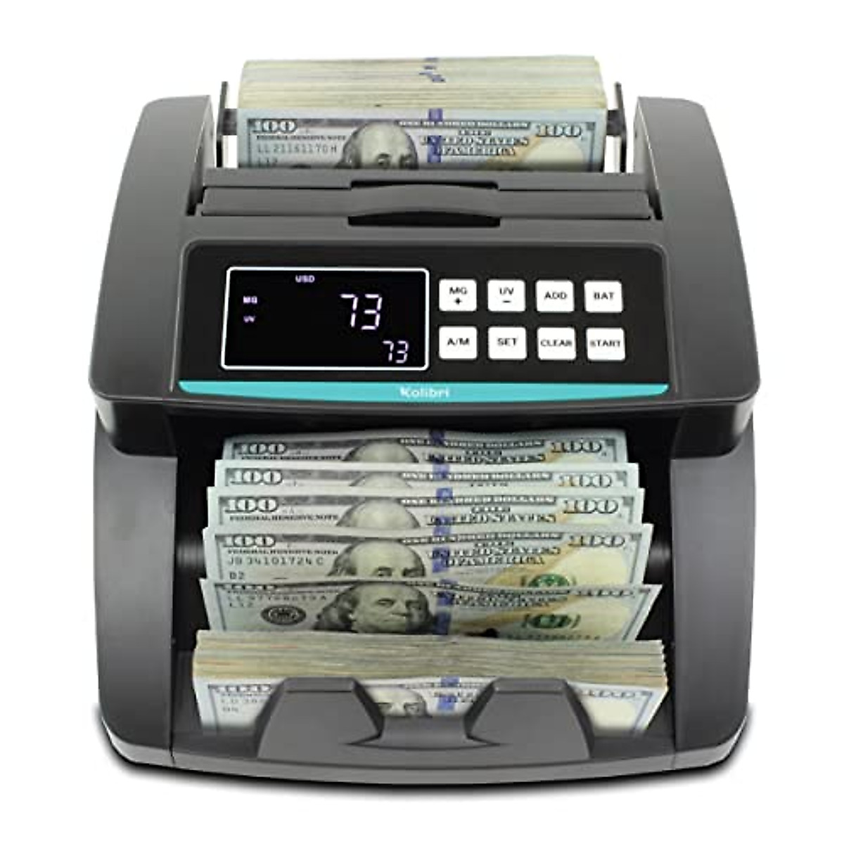 Kolibri Money Counter Machine - 1,500 bills per min, advanced counterfeit detection, set up in minutes, Add and Batch Modes, Cash Counter with LCD Display,3-year warranty - 24/7 US customer support