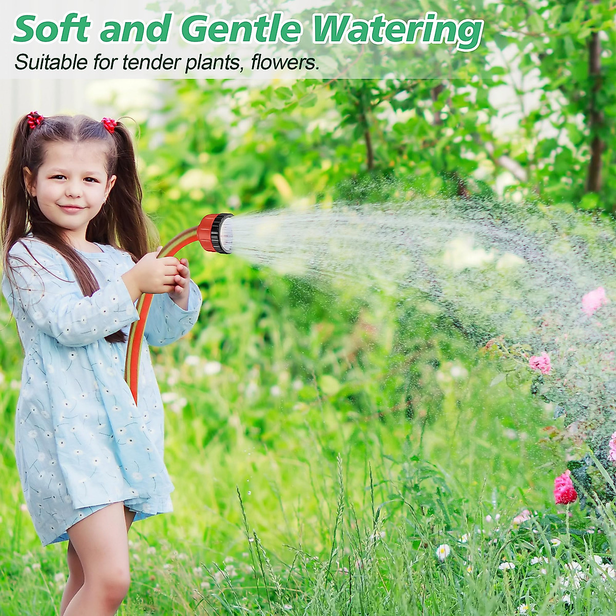 Dreyoo 1 Pcs 1000 Water Nozzle, Garden Plastic Watering Hose Nozzle 11 GPM with PTFE Thread Seal Tape for Tender Plants, Flowers, Greenhouse, Nursery Garden, Potting, Container