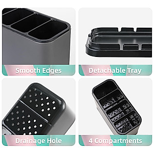 LIBODOUR Silverware Organizer,Kitchen Utensil Holder For Counter,Stainless Steel Caddy,4 Compartments Organizer, Capacity Flatware Spoon Fork Tool Cutlery Holder(Grey)