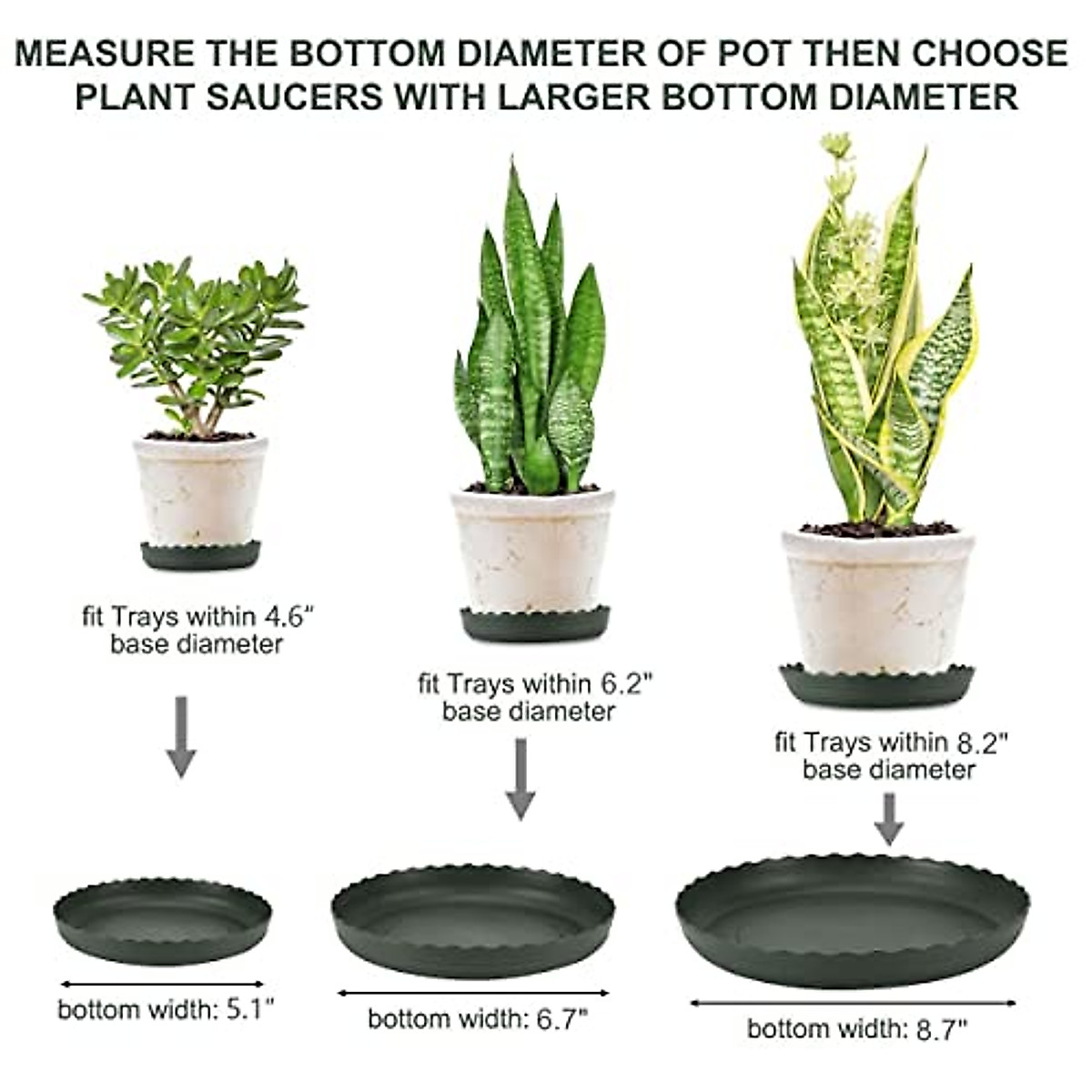 ECOESPTI 12Pcs Plant Saucer, 6 8 10 Inch Durable Plastic Plant Tray, Black Round Plant Pot Saucers, Drip Tray for Indoor and Outdoor Garden