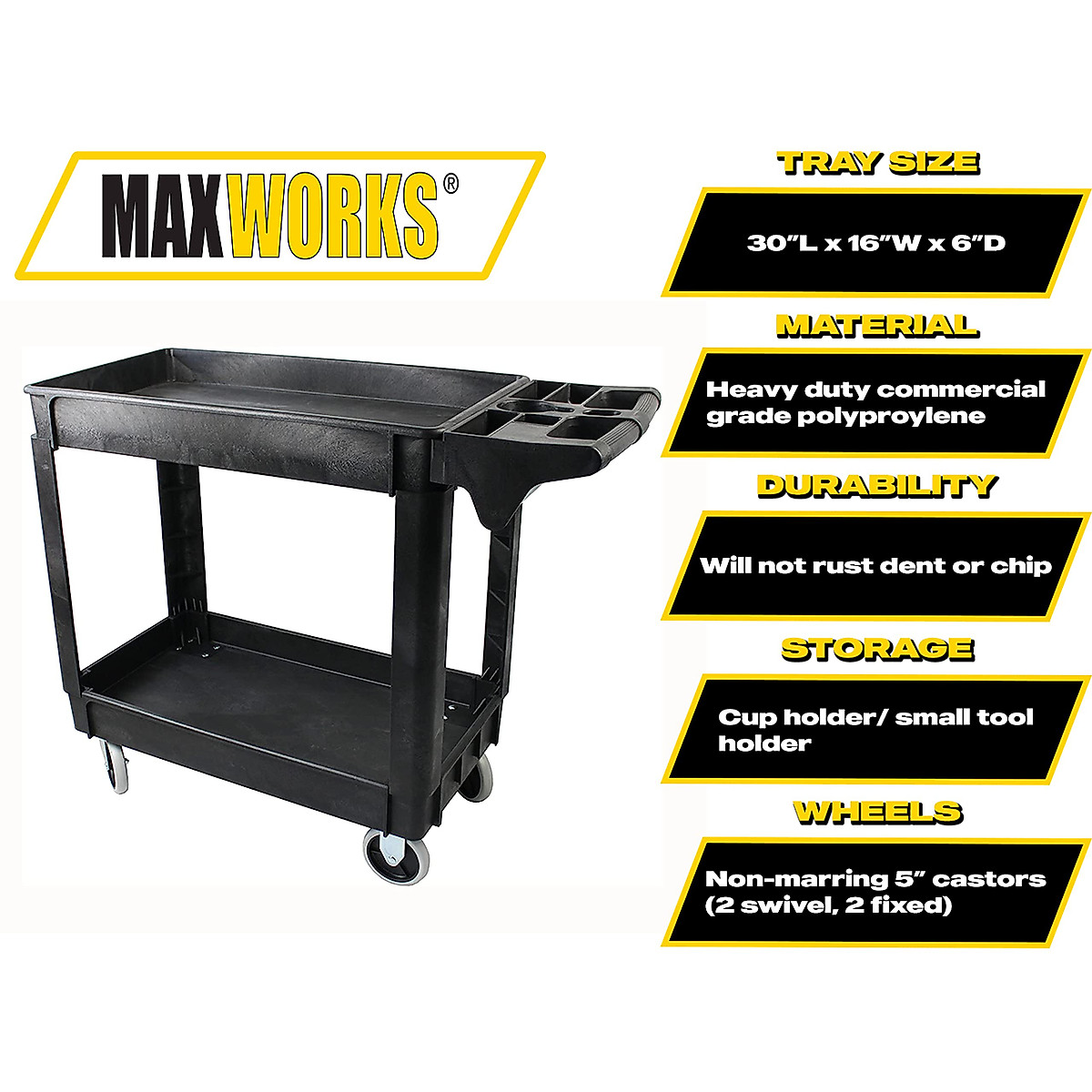 MaxWorks 80855 500-Pound Service Cart with Two Trays 30"X16" & 80876- Foldable Platform Truck Push Dolly 330 lb. Weight Capacity