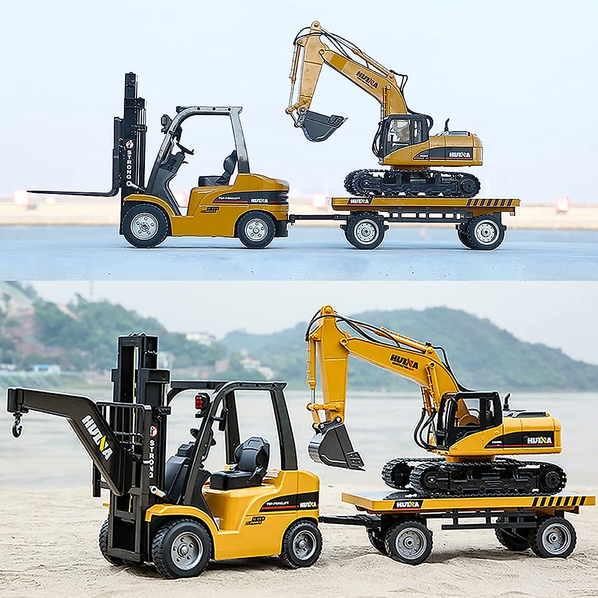 Mostop Remote Control Forklift 1/10 Scale RC Forklift with Metal Carrier Slab, 2.4Ghz RC Construction Engineering Forklift Toy Warehouse Truck Vehicle 10 Channel Toy Forklift with 2 Pallets & Lights