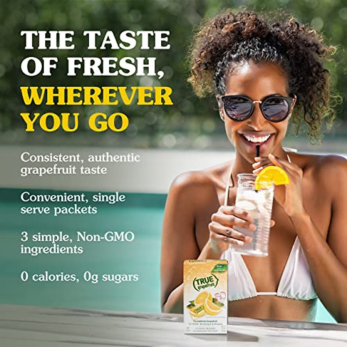 TRUE GRAPEFRUIT Water Enhancer (32 Packets) | Zero Calorie Unsweetened Water Flavoring | For Water, Bottled Water & Recipes | Water Flavor Packets Made with Real Grapefruit