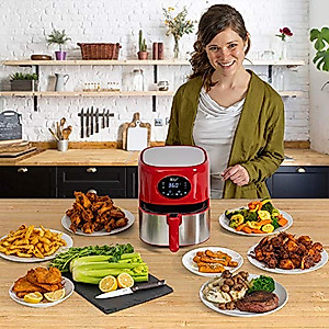 Deco Chef 3.7QT Digital Air Fryer with 6 Cooking Presets, LED Touch Controls, Adjustable Temperature and Time, Detachable Dishwasher Safe Non-Stick Basket, Red