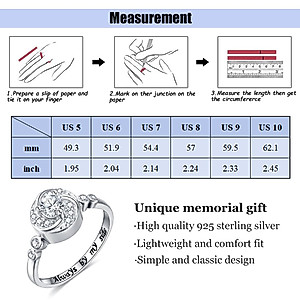 Urn Rings for Cremation Ashes Circle of Life 925 Sterling Silver Always by my side Keepsake Rings Memorial Jewelry for Women (Size 9)