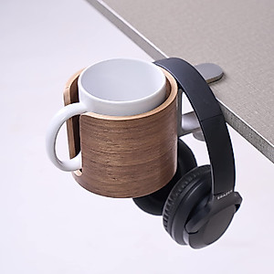 urbanplus Desk Cup Holder, Anti-Spill Walnut Wood Cup Holder for Desk with Aluminium Clamp, Office Desk Accessories, Gaming Desk Accessories, Computer Desk Accessories