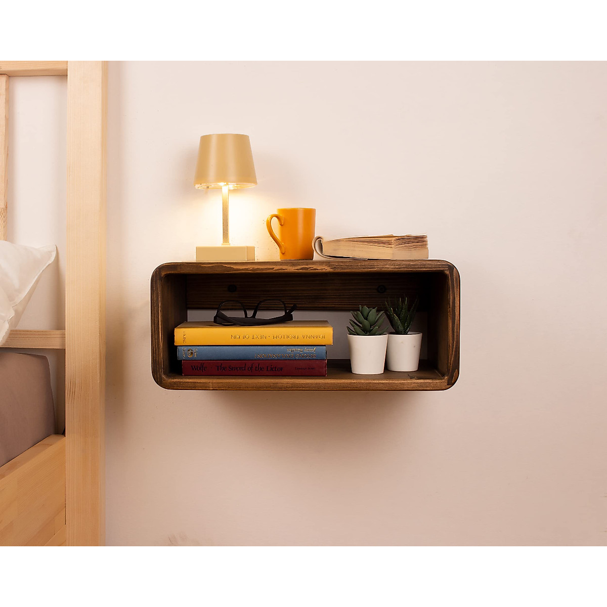 WOODCHES Floating Nightstand Wooden, Bedside Table, Nightstand Shelf, Handmade, Wall Mounted Bedside Shelf, Minimalist and Unique Style (Vancouver)