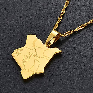 Hafrita Map Of Kenya Pendant Necklaces Gold Kenyan Map Stainless Steel Pendant Necklaces