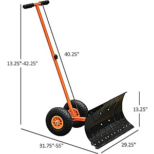 THUNDERBAY Snow Shovel with Wheels, Snow Pusher, Cushioned Adjustable Angle Handle Snow Removal Tool, 29" Blade, 10" Wheels