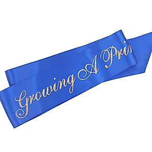 "Growing A Prince" Sash & Dad to Be Pin Kit - Little Prince Baby Shower It's A Boy Royal Prince Gift (Royal Blue)