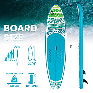 FEATH-R-LITE Inflatable Paddle Board Stand Up Paddleboards for Adults SUP with Complete Premium Accessories Pump, Adjustable Paddle, Leash, Three Fins, Waterproof Phone Bag, Repair Kit, Backpack