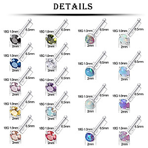 Kridzisw 18G Nose Ring Stud Piercing Jewelry for Women 316L Stainless Surgical Steel Silver Diamond Crystal Straight Opal Nose Ring Stud Hoop Earrings Bar Pin Bone Pink Piercing Jewelry Women Men 2mm