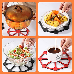 2PCS Magnetic Trivets for Hot Pots and Pans, Non-Slip Silicone Mats, Heat Resistant Magnetic Pads for Hot Dishes/Pots/Pans, Black & Red Double Sided Silicone Kitchen Trivets for Table Countertop