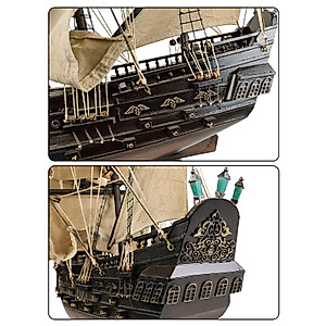 SAILINGSTORY Wooden Pirate Ship Model Black Pearl Model Ship Sailboat Decor Beige Sails 27"