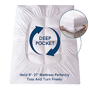 ELEMUSE RV Short Queen Mattress Topper for Back Pain, Extra Thick Mattress Pad Cover, Plush Soft Pillowtop with Elastic Deep Pocket, Overfilled Down Alternative Filling