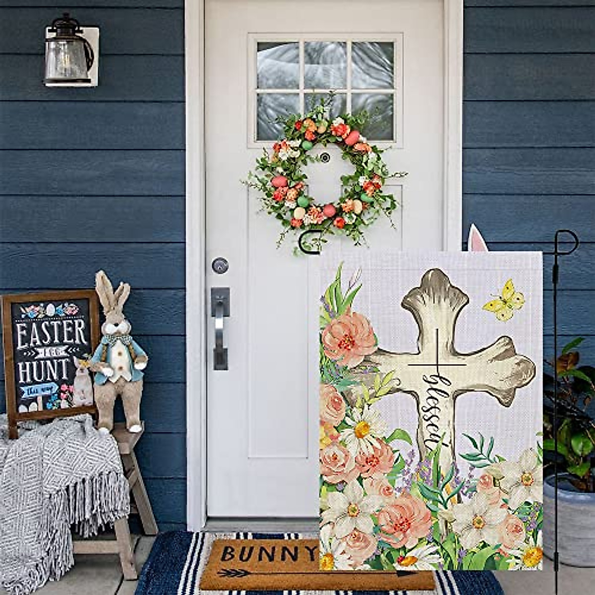 CROWNED BEAUTY Easter Garden Flag Religious Cross Floral 12x18 Inch Double Sided for Outside Christian Burlap Small Blessed Yard Holiday Decoration CF714-12