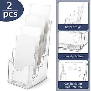 Crtiin 2 Pieces Acrylic Brochure Holder Brochure Display Stand 4 Tier Clear Pamphlet Flyer Holder Acrylic Magazine Holder Clear Acrylic Organizer for Wall Mount or Countertop (4 x 9 Inch)