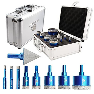 Diamond Core Drill Bit Set - BRSCHNITT Diamond Hole Saw Kit for Porcelain Tile Ceramic Marble Granite Drilling, 9pcs Diamond Drill Bits 6/8/10/20/25/32/35/50mm bits &1 3/8“ Chamfer bit