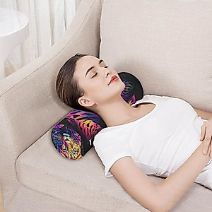 xigua Colourful Leopard Neck Roll Pillow for Neck Relief with Removable Washable Cover - Memory Foam Round Cylinder Bolster, Ergonomically Designed for Head, Neck, Back, and Legs