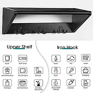 MaxGear Towel Racks for Bathroom, Towel Holder Wall Mounted, Bathroom Shelf Decor, Hanging Bathroom Rack with 3 Double Hooks, Farmhouse Toilet Shelf Black Towel Hanger, Bathroom Organizer and Storage