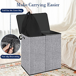 Pheswisom 150 L Extra Large Laundry Hamper with Lid, Double Laundry Hamper 2 Section with Removable Bags, Dirty Clothes Hamper for Storage Sorter, Dual Laundry Hamper for Bedroom, College, Dorm, Grey