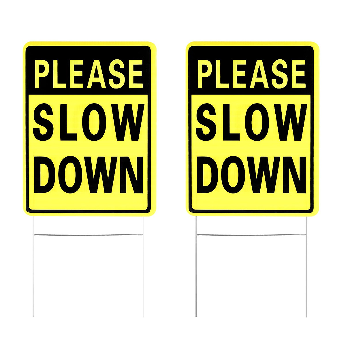 Kichwit 2 Pack Double Sided Please Slow Down Sign Plastic Yard Signs with Metal Stakes, Sign Measures 11.8 x 15.7 Inches