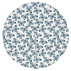 Lirduipu Butterfly Pattern Round Outdoor Tablecloth,Round Tablecloth with Umbrella Hole and Zipper for Patio Garden,Waterproof Spill-Proof,for Outdoor Table with Umbrella(52" Round,Blue Red)