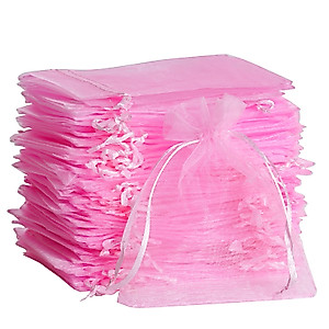 Bskifnn 100pcs Organza Bags Satin Drawstring Organza Pouch Mother's Day Valentine's Day Halloween Candy Bags Wedding Party Favor Gift Bag Jewelry Bags 3.54''x4.33''(9x11cm) (Pink)