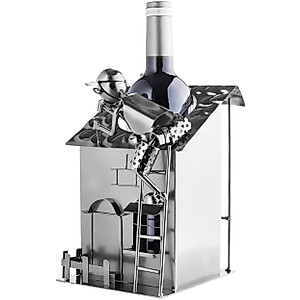 BRUBAKER Wine Bottle Holder 'Home Sweet Home' - Table Top Metal Sculpture - with Greeting Card