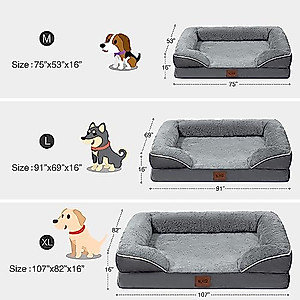 EXQ Home Orthopedic Dog Bed,Large Dog Beds with Washable Covers,Dog Couches for Large Dogs,Durable Dog Bed with Bolster, Dog Bed with Non-Slip Bottom and Egg-Crate Foam (Grey,36x28)
