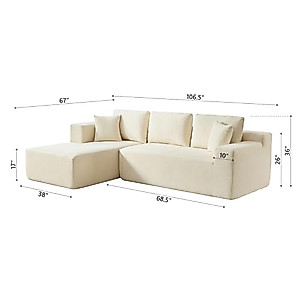 Free Modular Cloud Couch Deep Seat Sectional Sofa with Left Chaise and 5 Pillows, Modern Minimalist Style L-Shaped Chenille Upholstered Corner Sofa&Couch Cum Sofabed for Living Room
