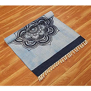 Casavani Indian Handmade Cotton Dhurrie Floral Blue & Black Area Rug Boho Kilim Flat Weave Rug Indoor Hall Room Decor Carpet Throw Rugs for Bedroom Living Room Bathroom Balcony 2x3 Feet