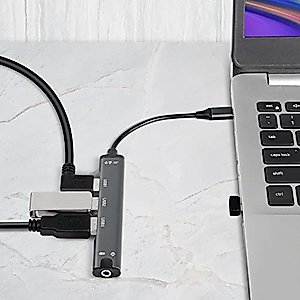 QIANRENON USB C Docking Station, USB 3.0 Hub with 3.5mm Audio Headphone + Microphone Jack Hub Digital & Audio Hub USB C 3.0 Multiport OTG Allocator for Computer Smart Phone