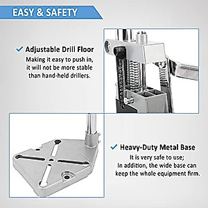 BTSHUB Adjustable Drill Press Stand Benchtop Drill Press Tool Universal Bench Clamp Support Tool Workbench Repair Drill Press Table Single Hole for Hand Drill Aluminum Base