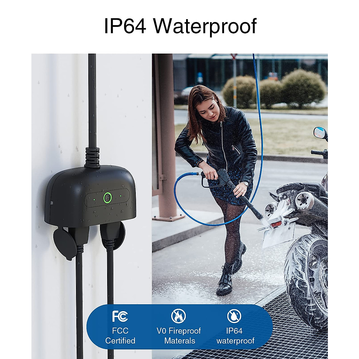 OHMAX Outdoor Smart Plug, Wi-Fi Outlet Timer Works with Alexa Google Assistant, IPX4 Weatherproof, App Control, Smart Home Plug for String Lights Christmas Decor, FCC, 2.4GHz Wi-Fi Only, 15A/1800W