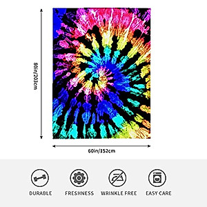 Boho Tie Dye Blanket 60" x 80" Hippie Rainbow Mandala Spiral Rainbow Super Soft Bedding Fleece Throw Blanket Luxury Bed Blanket Sofa Living Room Bedroom Warm Lightweight for Kid Baby Adults