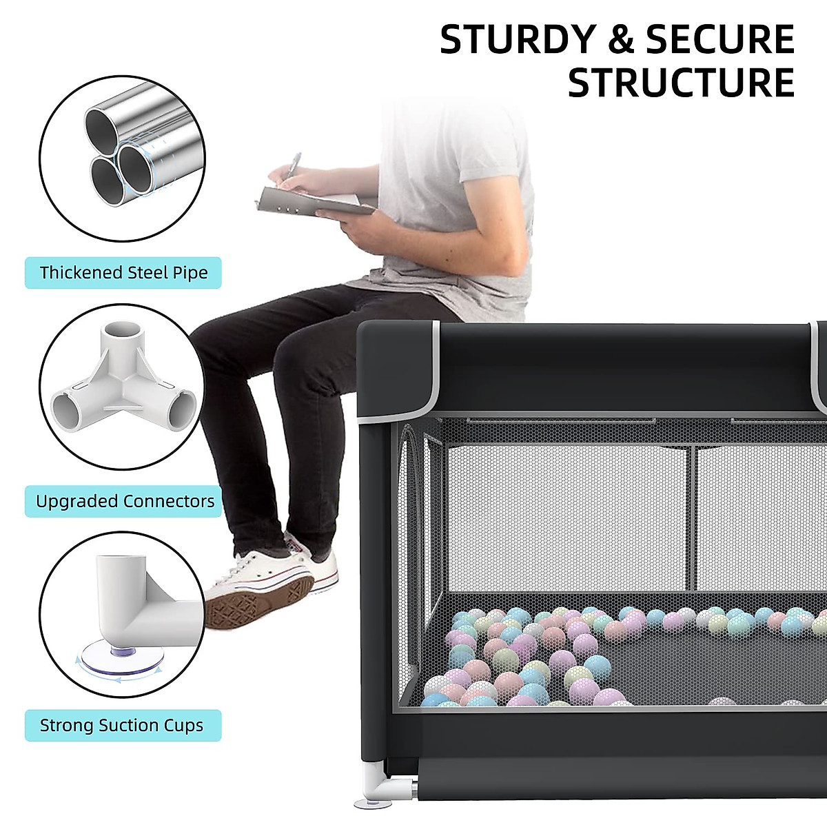 Baby Playpen, 79 x 63 Inches Extra Large Playpen with 50 PCS Ocean Balls, Indoor & Outdoor Kids Activity Center, Infant Safety Gates with Breathable Mesh,Sturdy Play Yard