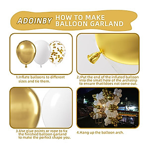 White and Gold Balloon Arch Kit, 140Pcs Matte White Metallic Gold and Gold Confetti Party Balloon Garland Kit for Wedding, Engagements, Birthday, Bridal Shower, Baby Shower Anniversary Decorations