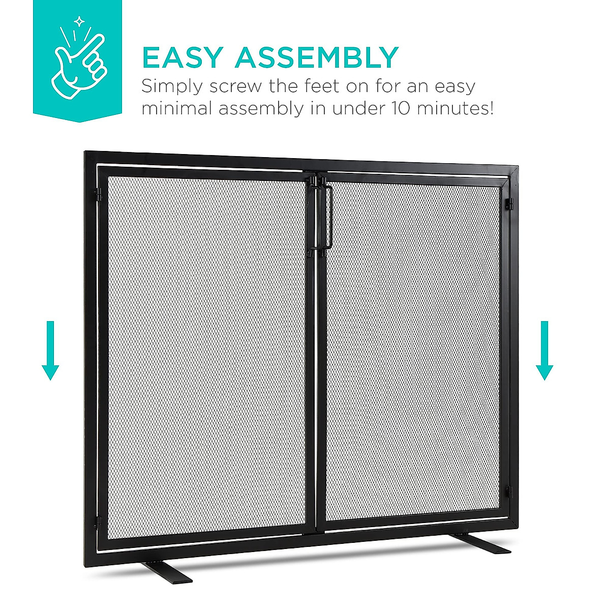 Best Choice Products 38.5x31in 2-Door Fireplace Screen, Handcrafted Wrought Iron Decorative Mesh Geometric Fire Spark Guard w/Magnetic Panels - Black