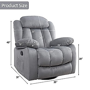 INZOY Massage Swivel Rocker Recliner with Heat and Vibration, Manual Rocking Recliner Chair with Vibrating Massage, Comfy Padded Overstuffed Soft Fabric Heated Recliner, Light Grey