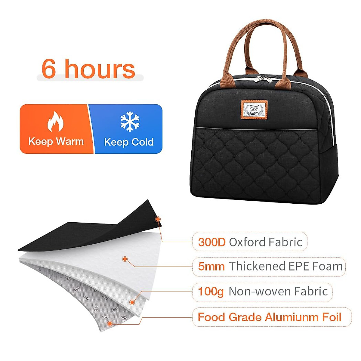 Lekesky Lunch Bag for Women Insulated Small Lunch Box Leakproof Lunchbox for Nurses Work, Black