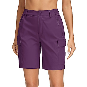 MAGCOMSEN Women's Hiking Shorts Lightweight Quick Dry Golf Shorts Pockets 7" Cargo Shorts Outdoor Casual Travel Purple Red, M