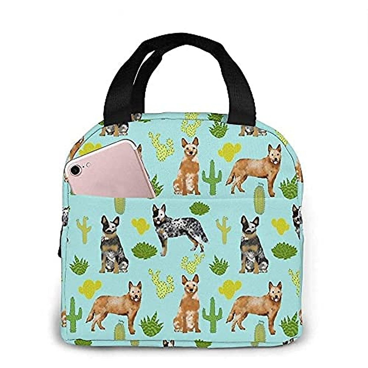 Lunch Bag Australian Cattle Dog Blue And Red Heelers Cactus Blue Tint Lunch Box Insulated Bag Tote Bag For Men/Women Work Travel