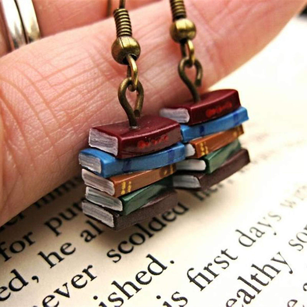 Kafeimiao Book Earrings for Woman,Mini Stack Book Earrings Library Color Multicolor Book Pendant Earrings,Costume Accessory,Best Gift for Easter,1 Pair(Pack of 1)
