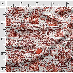 Soimoi Cotton Poplin Fabric Ship & Direction Compass Nautical Print Fabric by Yard 42 Inch Wide