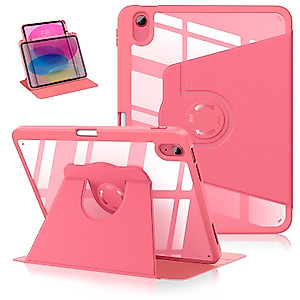 Supveco Case for iPad 10th Generation 2022 with Pencil Holder-(360 Degree Rotation & Auto Wake/Sleep), Premium Folio Stand Case with Flexible Viewing Angles for Apple iPad 10.9 Inch 2022-Watermelon