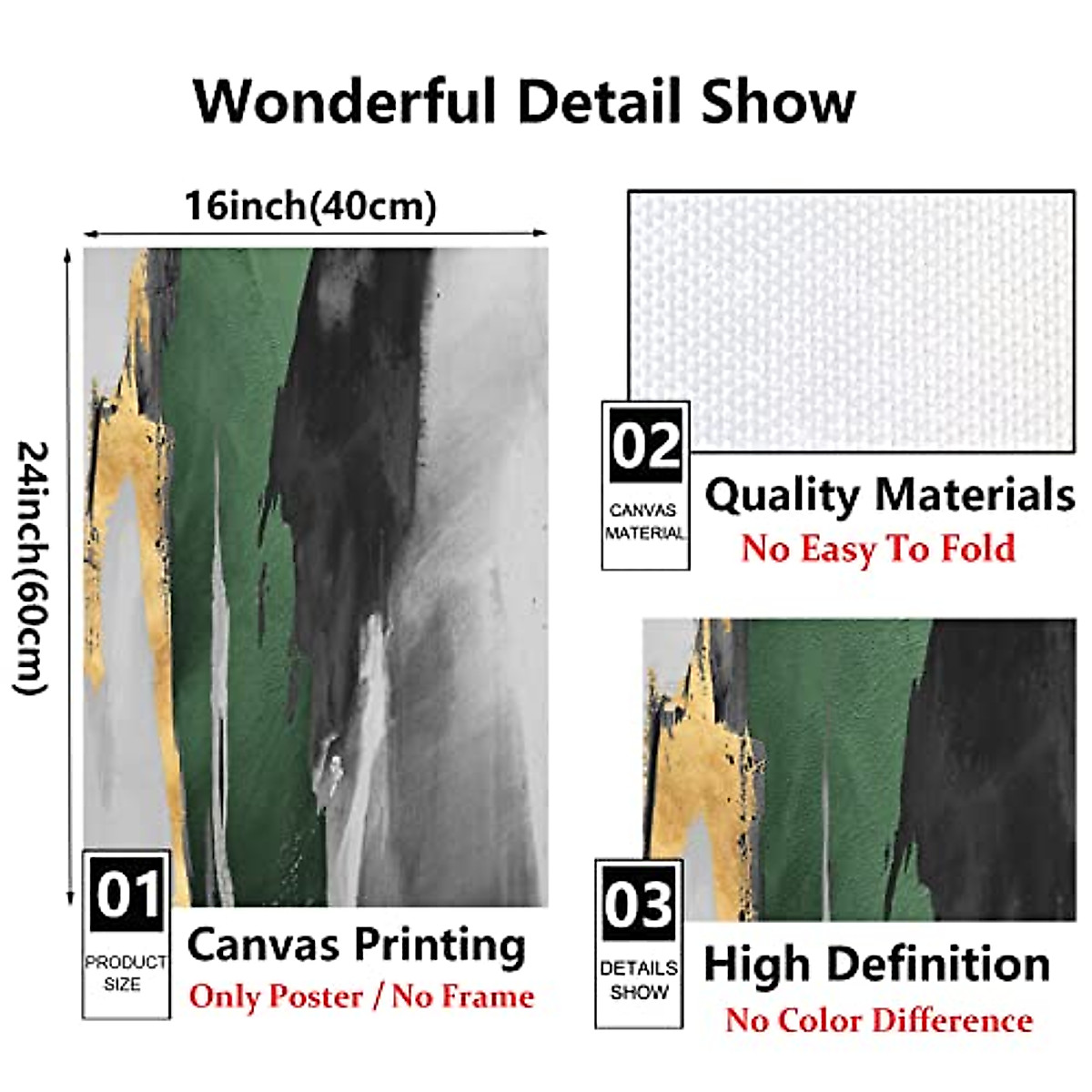 Abstract Green and Gold Canvas Wall Art Geometric Abstract Painting Dark Green Painting for Walls Large Minimalist Abstract Art Green and Gold Posters for Living Room Bedroom Decor 16x24inch No Frame