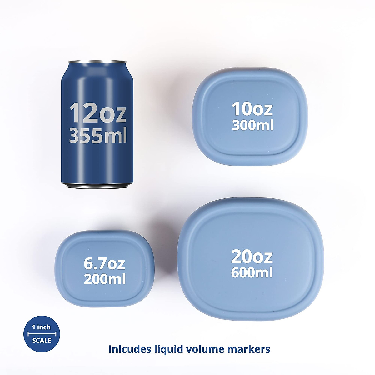 BLUE GINKGO Nesting Silicone Containers - Set of 3 Hard-Shell Silicone Food Storage Containers | BPA Free, Airtight, Dishwasher and Freezer Safe (6.7oz, 10oz, 20oz) - Blue