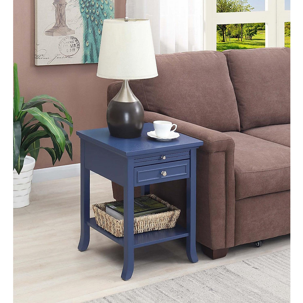 Convenience Concepts American Heritage Logan 1 Drawer End Table with Pull-Out Shelf, Cobalt Blue